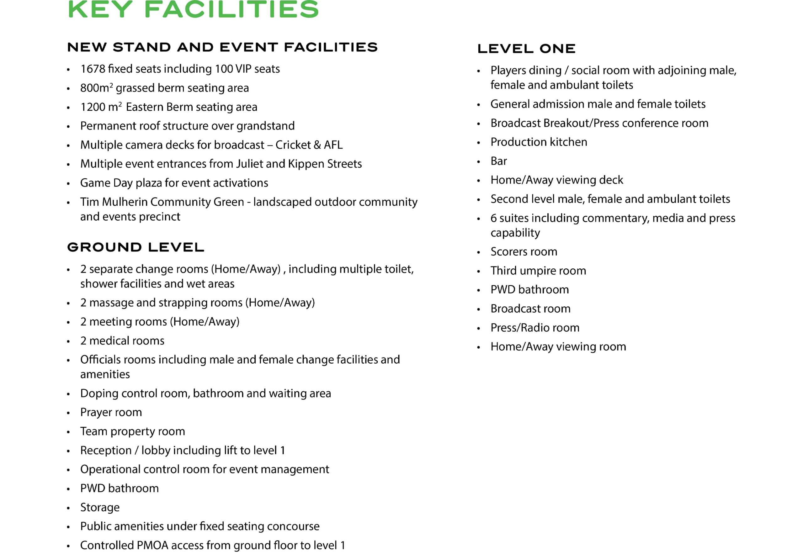 KEY FACILITIES - Great Barrier Reef Arena